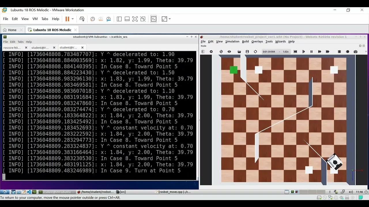 Robot simulation using WeBots. Project 2 Task 2 (improved version with acceleration ...