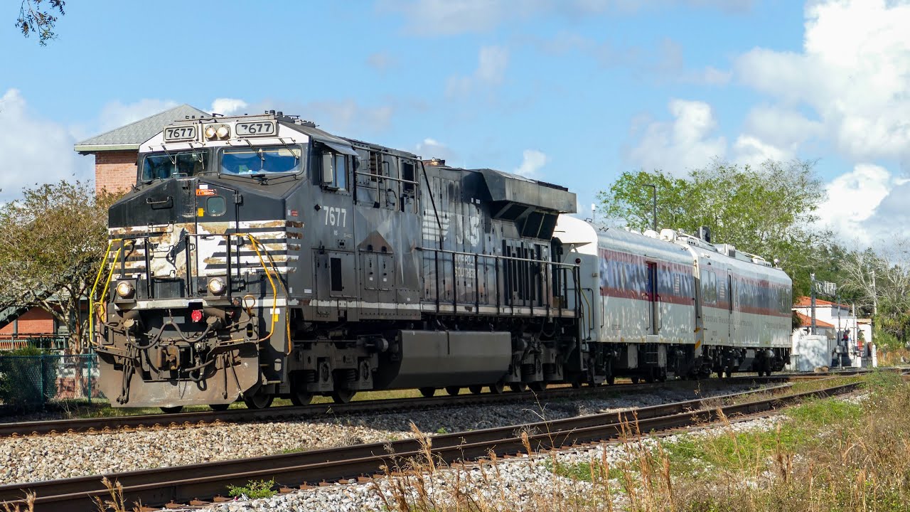 NS 7677 Leads The FRA Safety Train Through Plant City Florida ft. CSX 451 & Amtrak 301! - YouTube