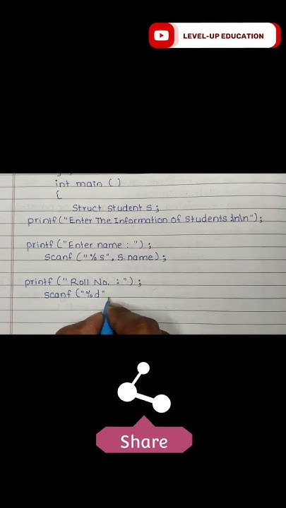 Write a program to store Display Name,Roll No. & Fee of the student using structure | # ...