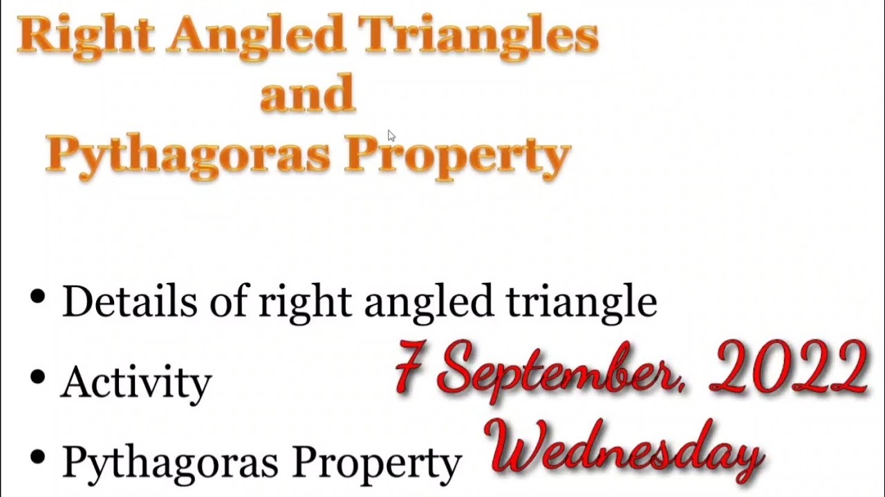 Class 7 Mathematics Pythagoras Property of a Right Angled Triangle ...