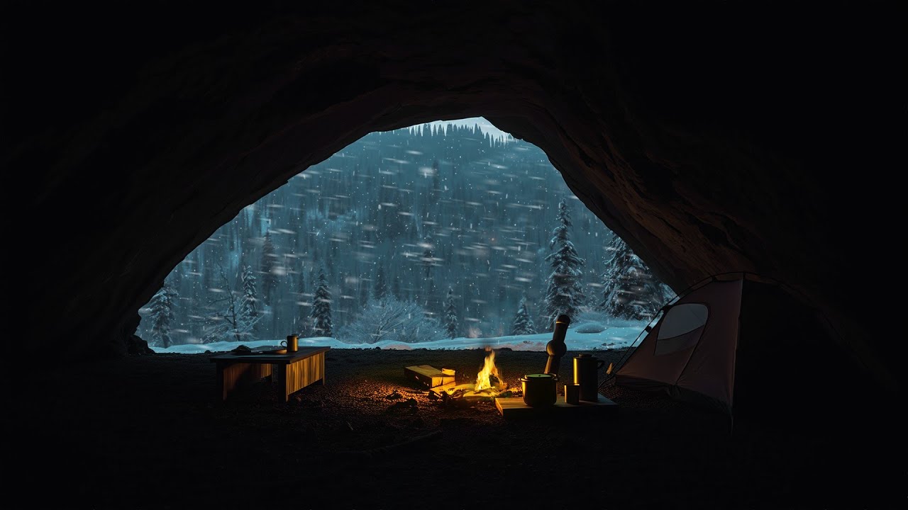 wind howling softly outside the cozy cave with a fire lit - easy to ...