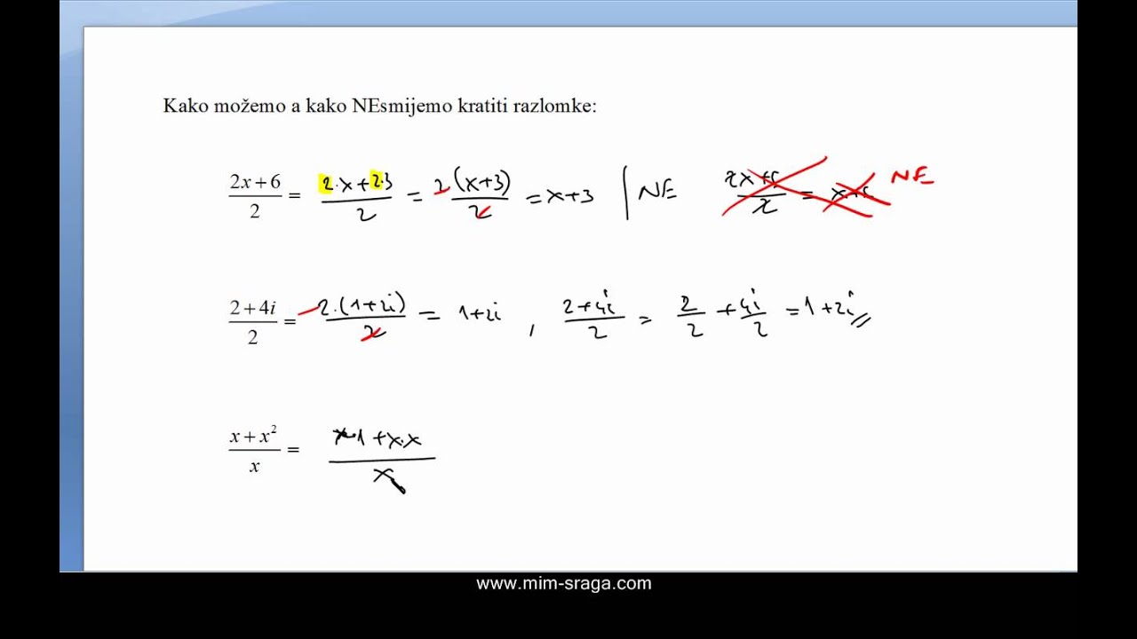 kraćenje razlomaka - kako možemo a kako NEmožemo kratiti razlomke - YouTube