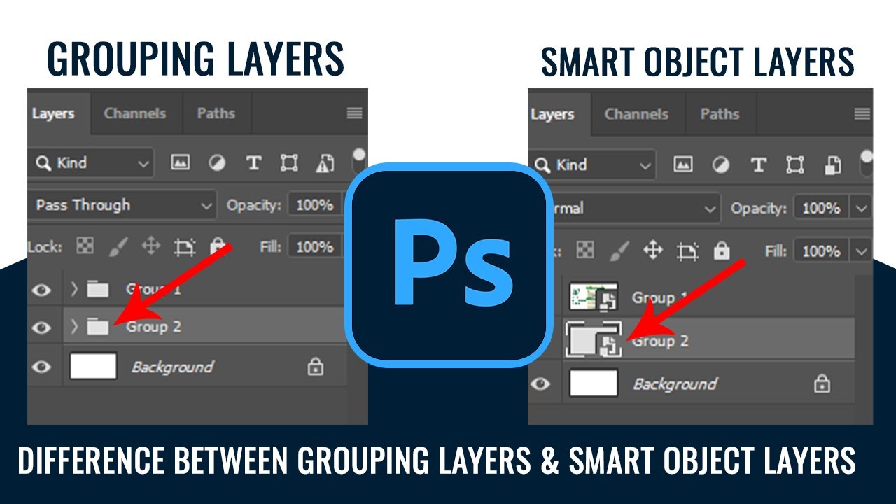 Photoshop Grouping Layers and Smart Object Layers | Step by step tutorials - YouTube