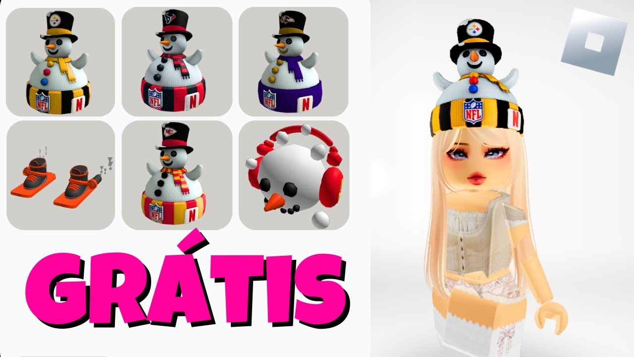COMO PEGAR 6 ITENS GRÁTIS AGORA NO ROBLOX | 4 BONÉS DE BONECO DE NEVE ...