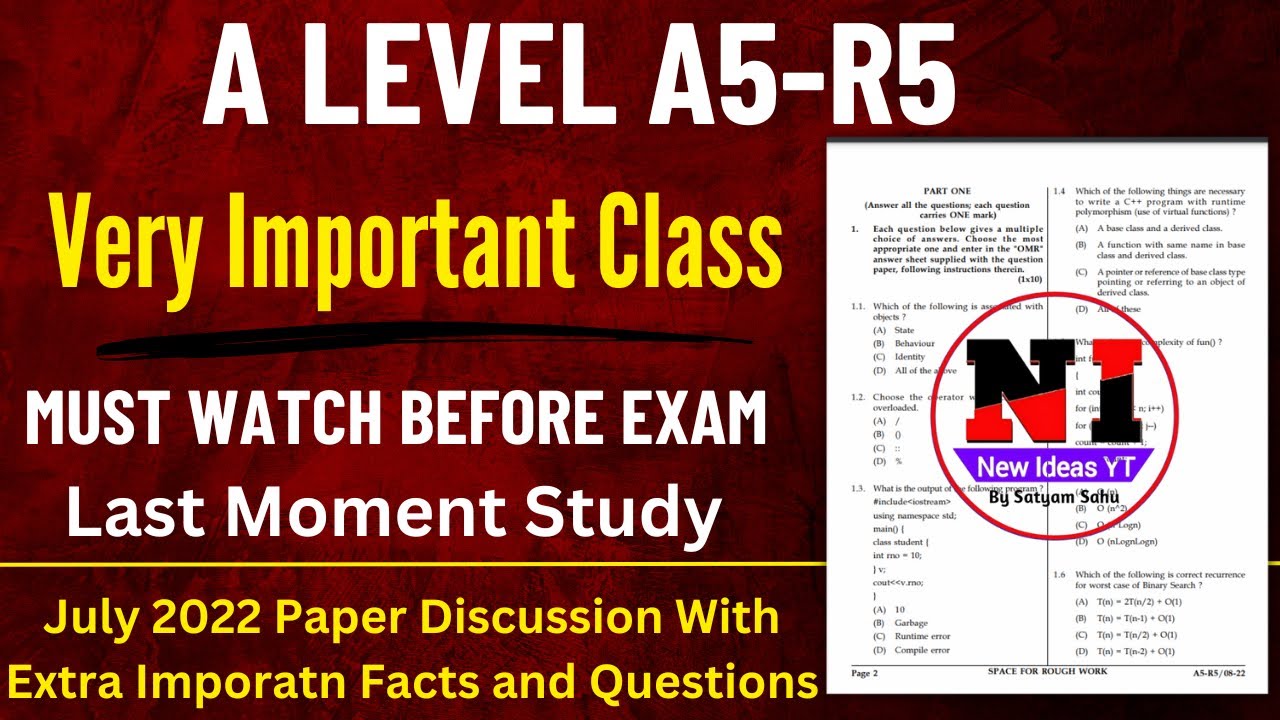 A Level A5r5 Most Important Class By Sahu Satyam A Level Old Paper With Solution Youtube