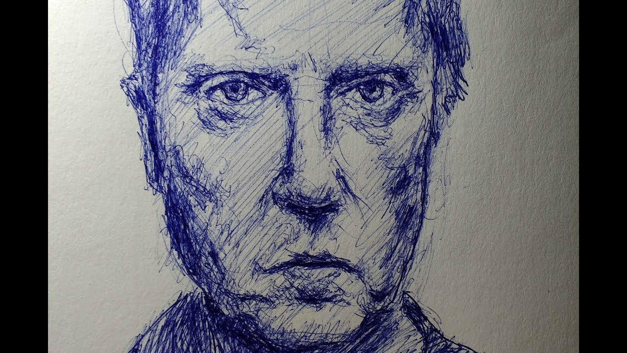 Christopher Walken portrait sketch using pen (timelapse) - YouTube