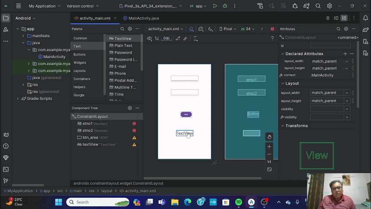 Area of Rectangle Program Using Android Studio Hedgehog Version - YouTube