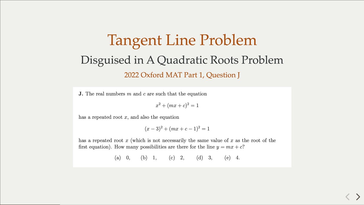 Tangent Line Problem Disguised in A Quadratic Roots Problem - from 2022 ...
