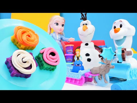 Play Doh videosu. Lisanslı Karlar Ülkesi Olaf ve Elsa Anna için kar tanesi kurabiyeler yaptılar