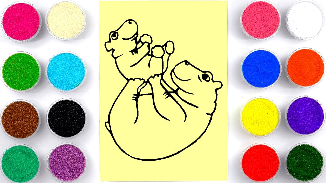 How to draw & sand painting hippos for kids - YouTube