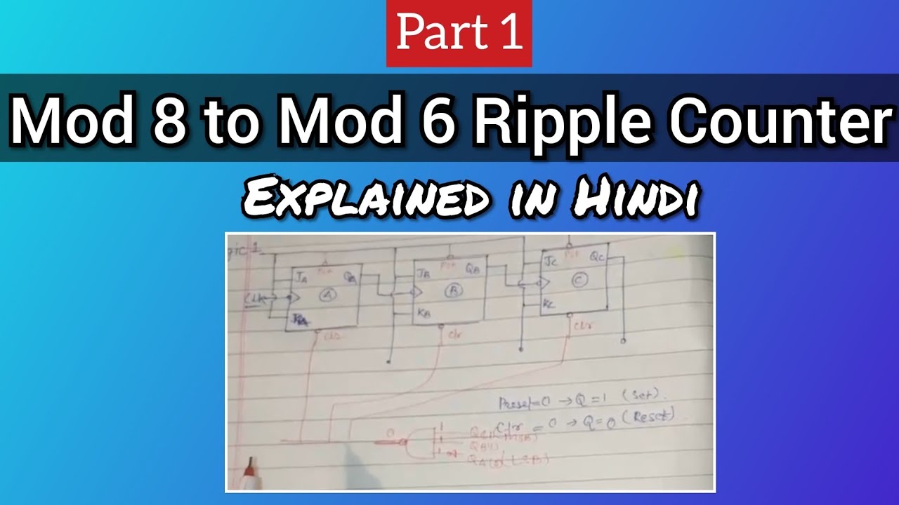 MOD 8 TO MOD 6 RIPPLE COUNTER | video segment 1| in Hindi | ELECTRONICS ...