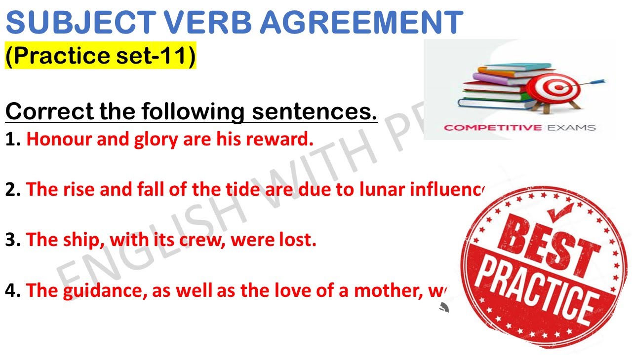 Subject Verb Agreement | Rules And Tricks | Practiceset-11| For All Competitive Exams. - YouTube