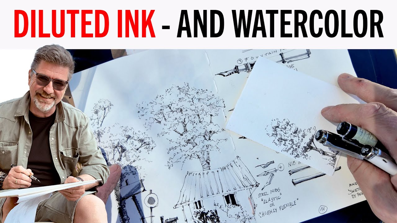 Drawing with diluted ink and Watercolor - YouTube
