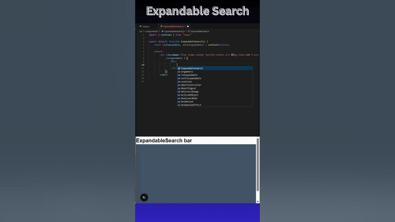 Create an Expandable Search Bar in React & Next.js with Tailwind CSS | useState - YouTube