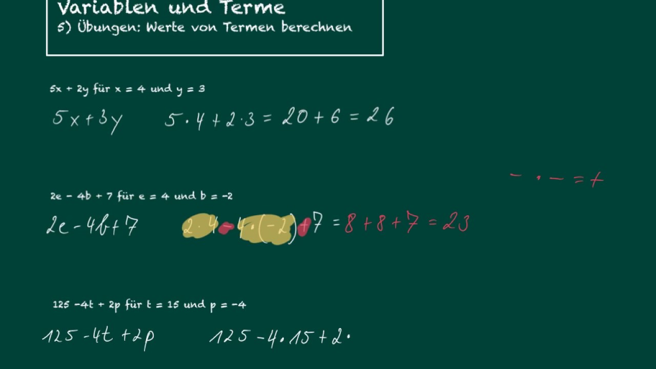 Variablen und Terme 5 Übungen Werte von Termen berechnen - YouTube