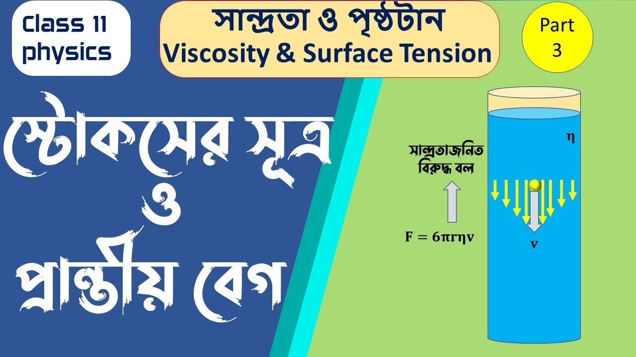 Stokes law and terminal velocity in Bangla | Viscosity and surface ...