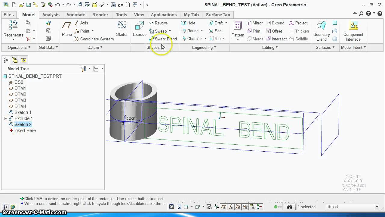 PTC Creo - Spinal Bend feature for marking extrudes - YouTube