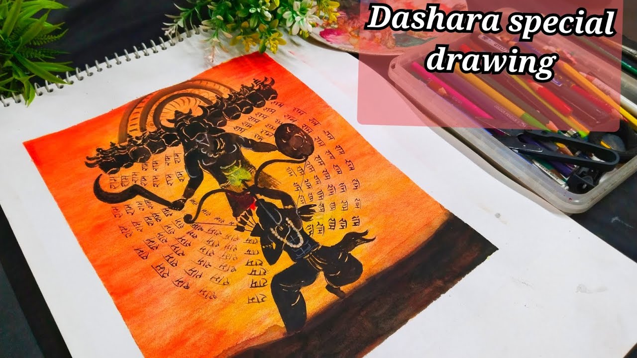 dashara special drawing// easy drawing step by step//ravan drawing ...