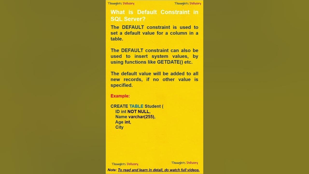What is Default Constraint in SQL Server?#shorts #youtubeshorts # ...