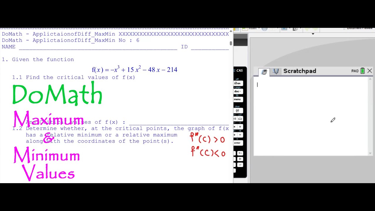 DoMath-Calculus Applications of Differentiation : Maximum & Minimum Values 03 - YouTube