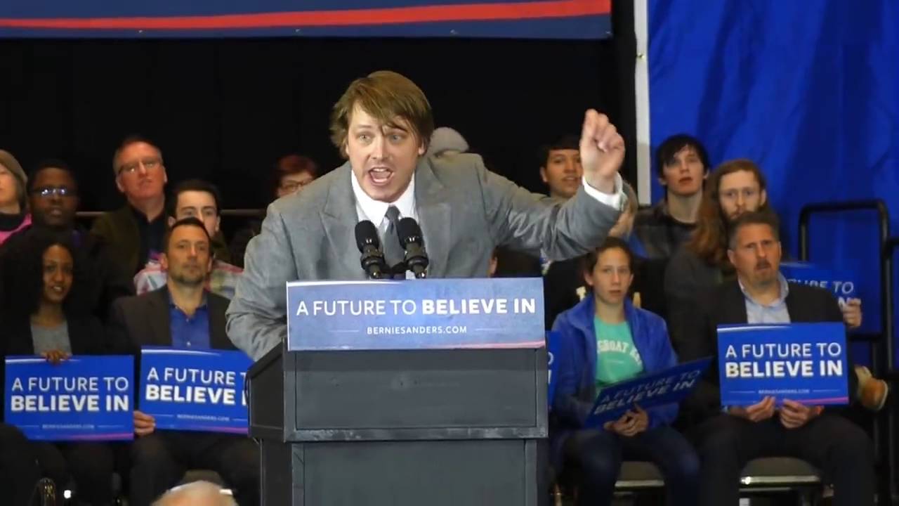 Working Families Party's Peter Rickman introducing Bernie Sanders in ...