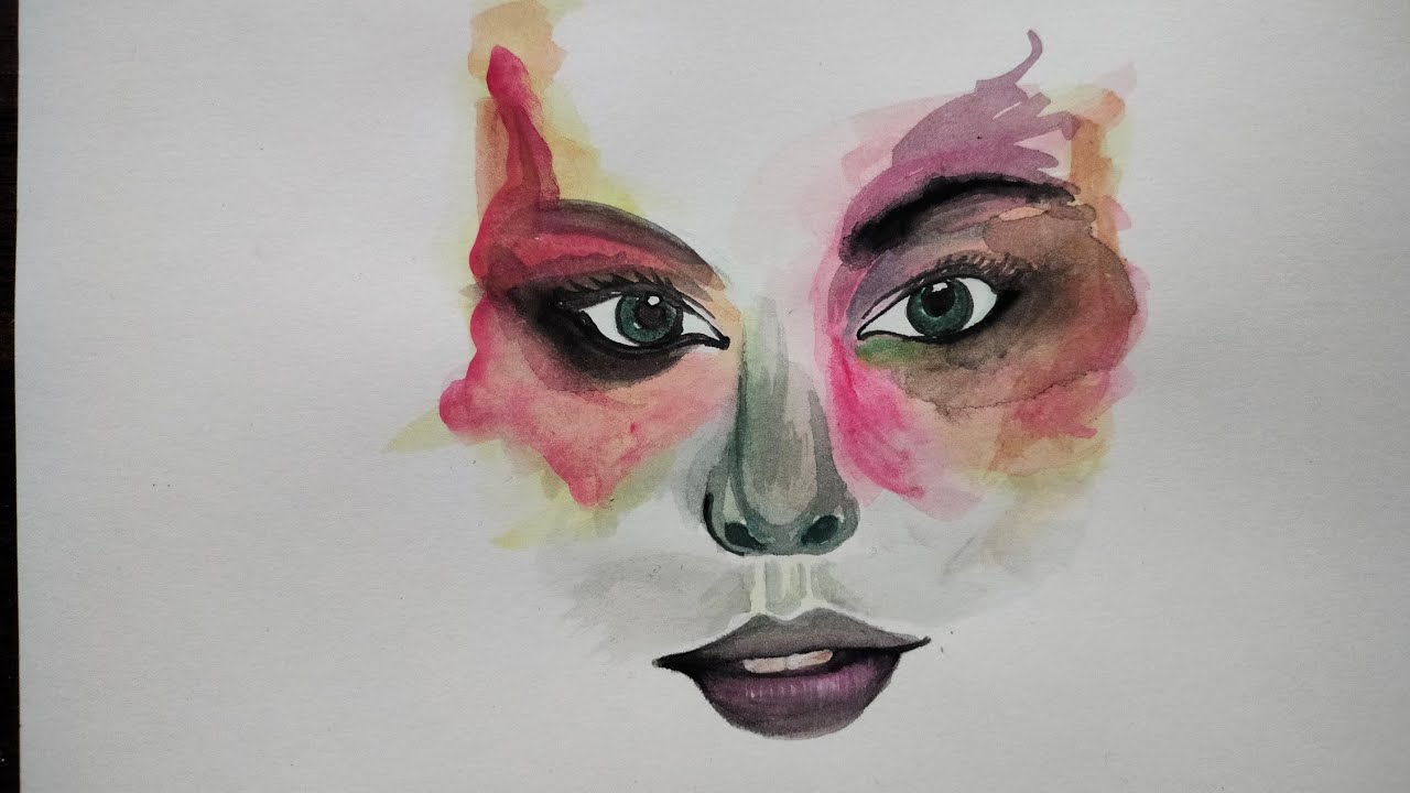 Random Face Drawing with watercolour step by step for beginners - YouTube