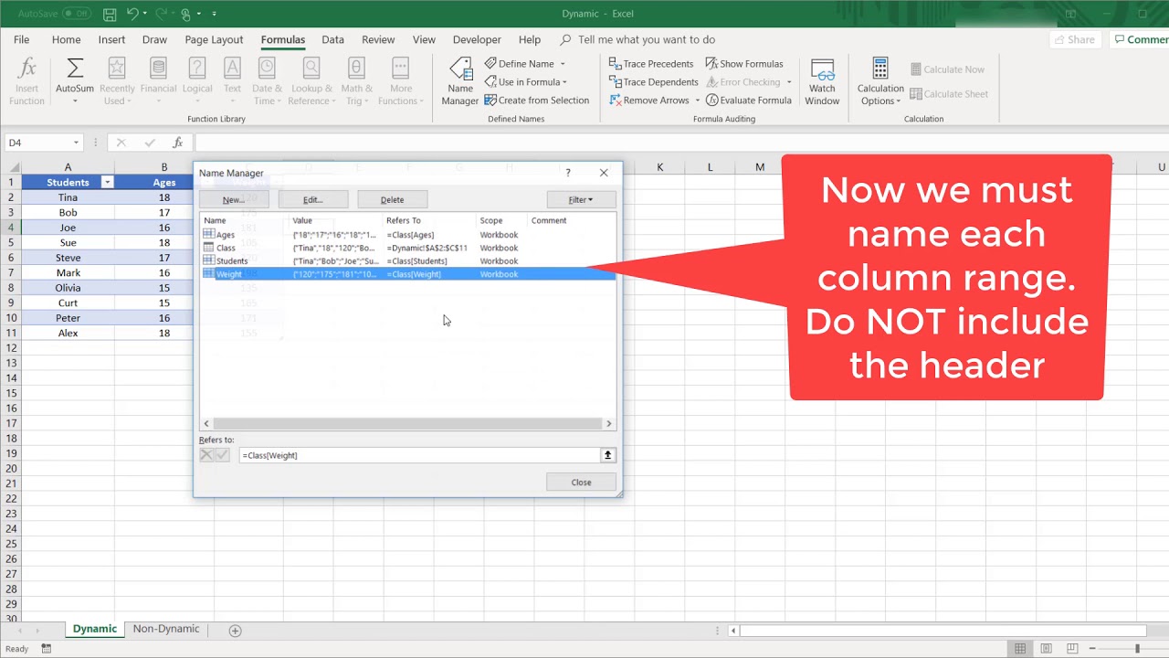 Create a Dynamic Name Range Table in Excel - YouTube