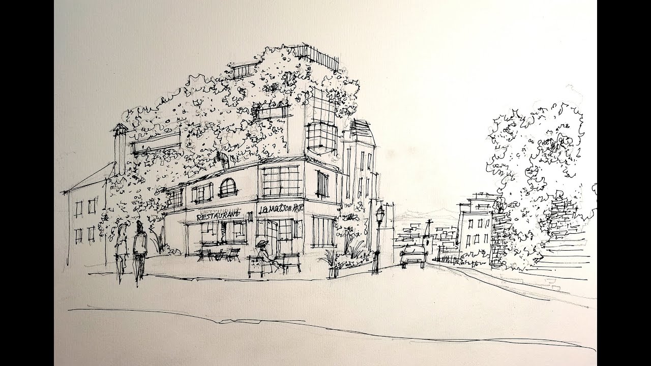 Pen hand-painted landscape line draft - YouTube