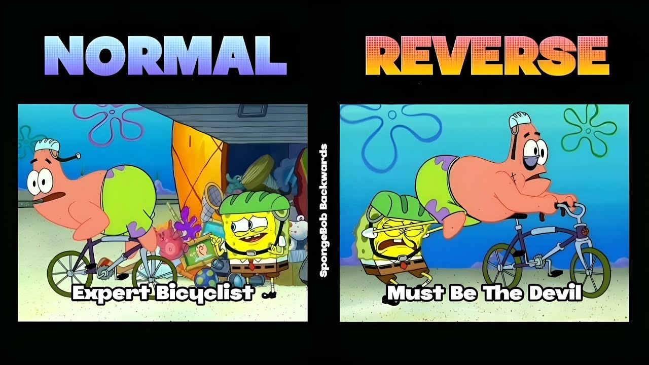 SpongeBob Teaching Patrick How To Ride A Bike - SpongeBob Reversed #spongebobbackwards - YouTube
