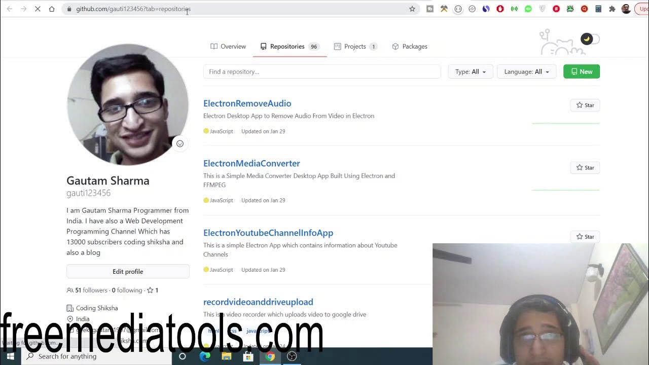 React.js Github API Username and Repositories UI Cards Component Using ...