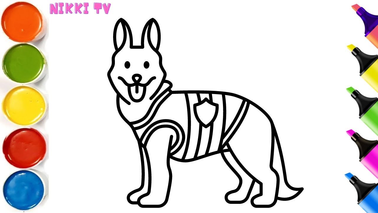 Police Dog Drawing, Painting, Coloring for Kids and Toddlers | Dog ...
