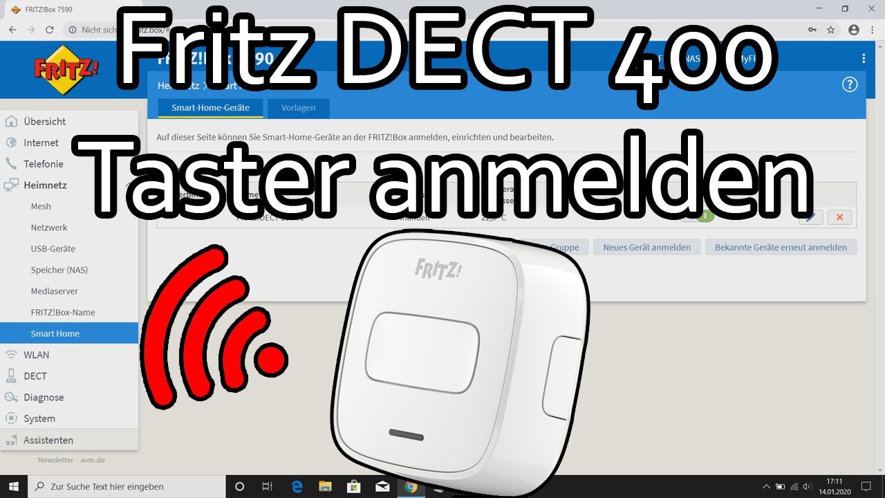 Fritz DECT 400 Taster anmelden und kurze Optionsübersicht - YouTube