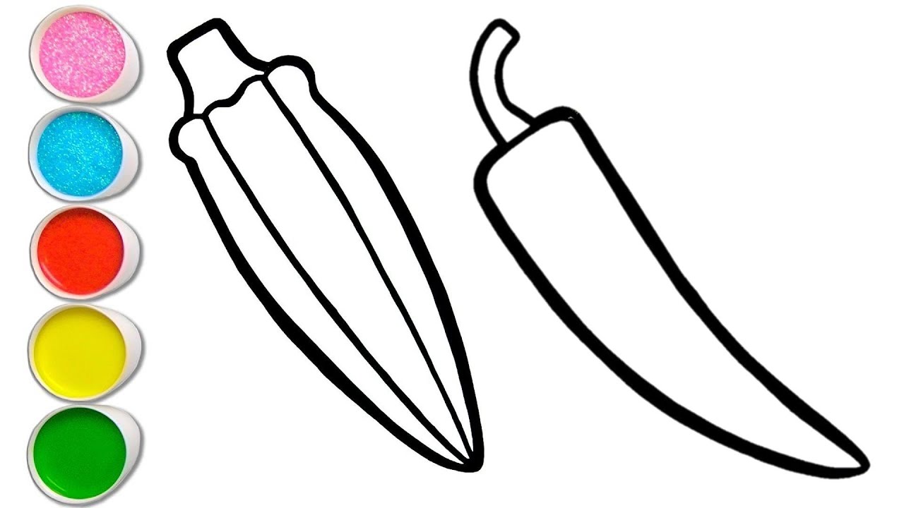 Ladyfinger & Red Chilli Drawing for kids, Painting & Coloring for kids ...