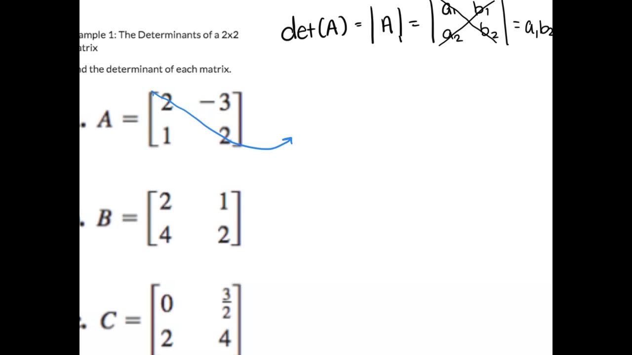 PreCalc 7 7 Determinant of a Square Matrix example 1 - YouTube