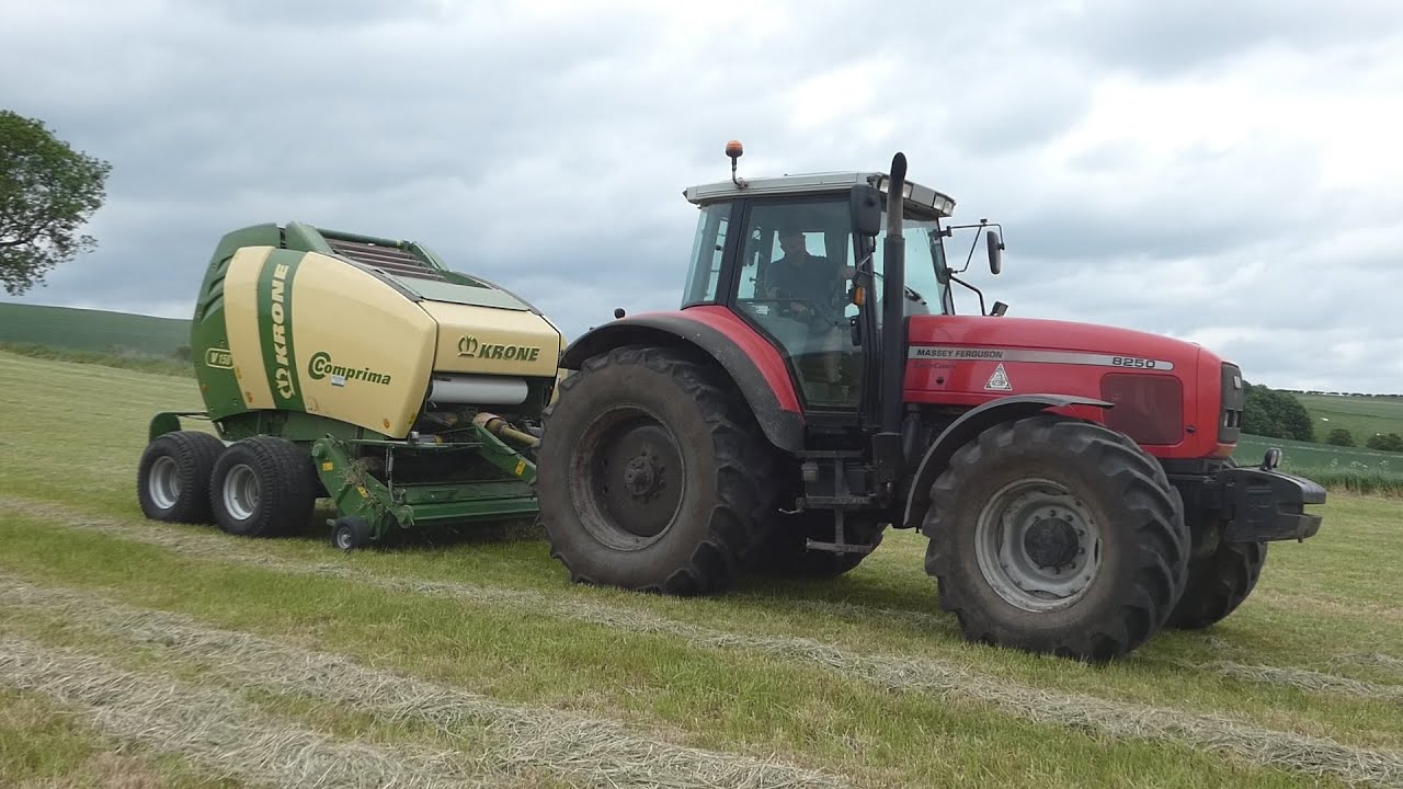 Massey Ferguson 8250 Tractor With Krone Comprima Hay Baling Busy ...