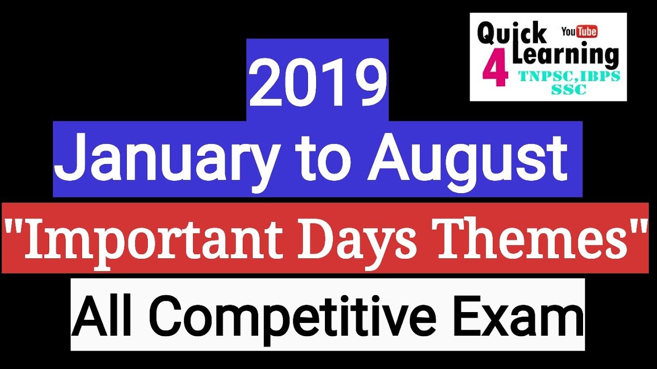 Important Days Themes 2019 January to August | TNPSC Current Affairs ...