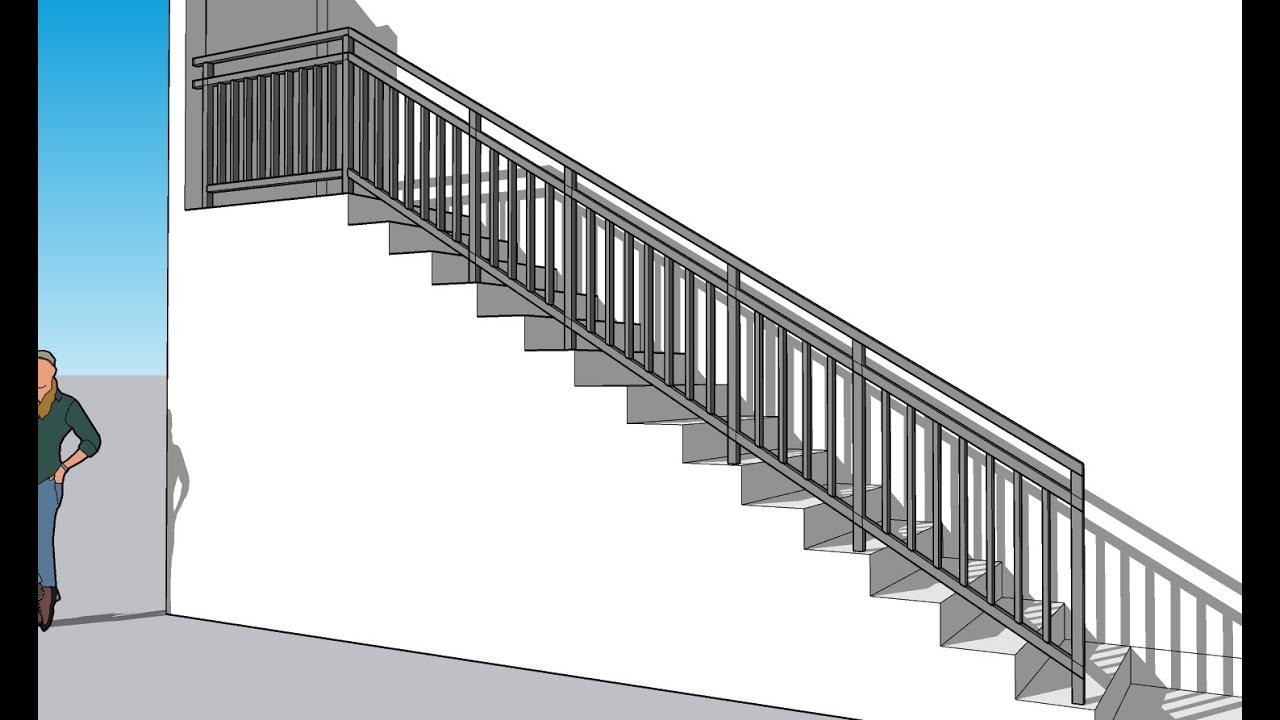 Cara menggambar railing tangga sederhana dengan sketchup - YouTube