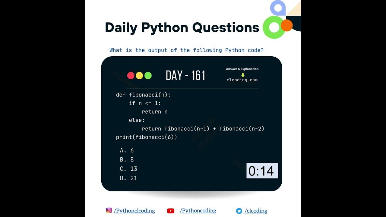Python Coding challenge - Day 161 | What is the output of the following Python Code? #coding ...