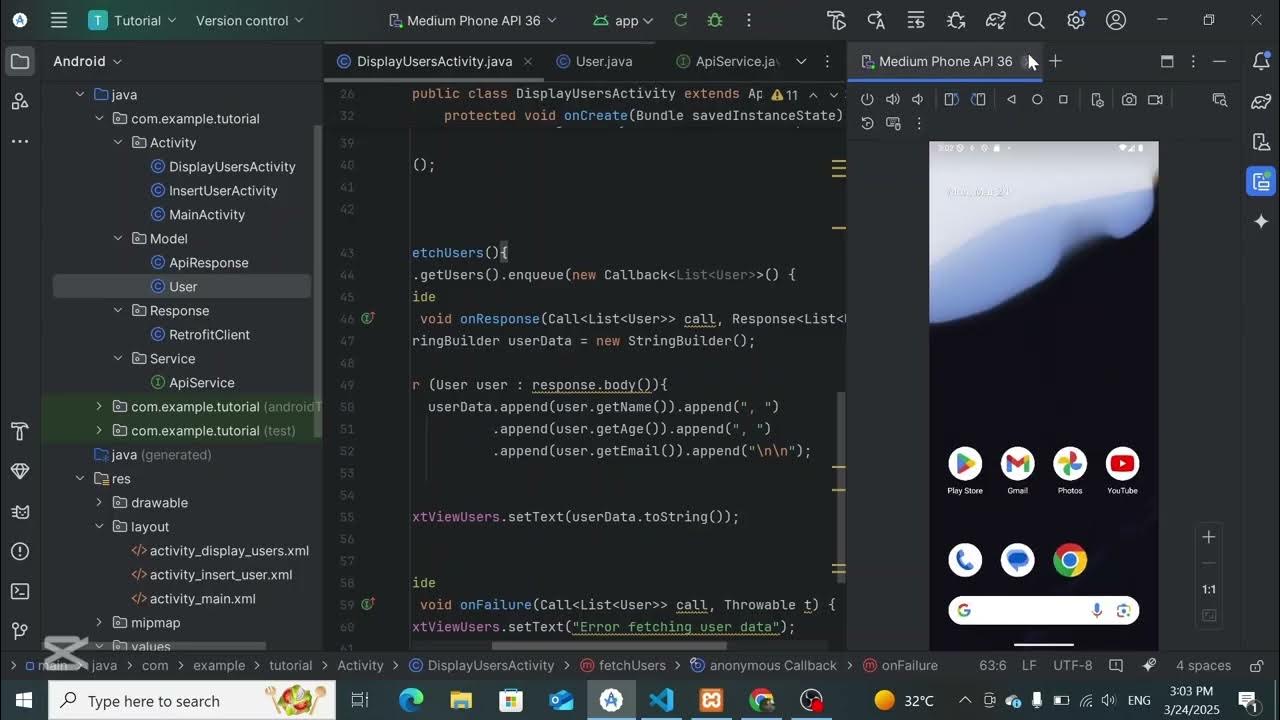 Part 3: Fetch & Insert Data into Database + Display, Activity in Java ...