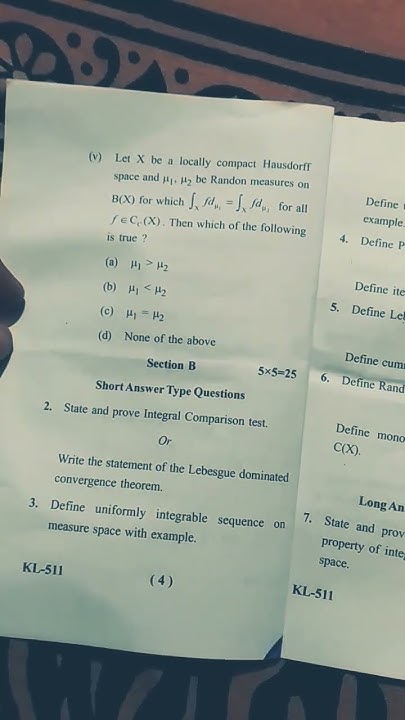 Bu bhopal M. sc mathematics 4th sem(integration theory 2) - YouTube