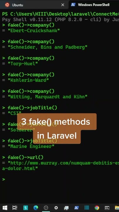 3 fake() methods in Laravel #laravel #webdevelopment #development #tricks #tips # ...