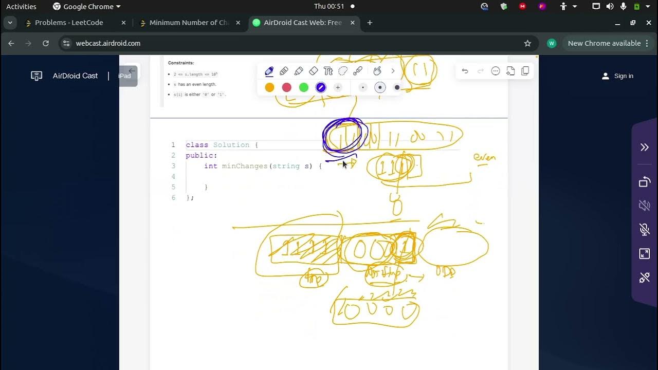 Leetcode Live Attempt | 2914. Minimum Number of Changes to Make Binary String Beautiful - YouTube