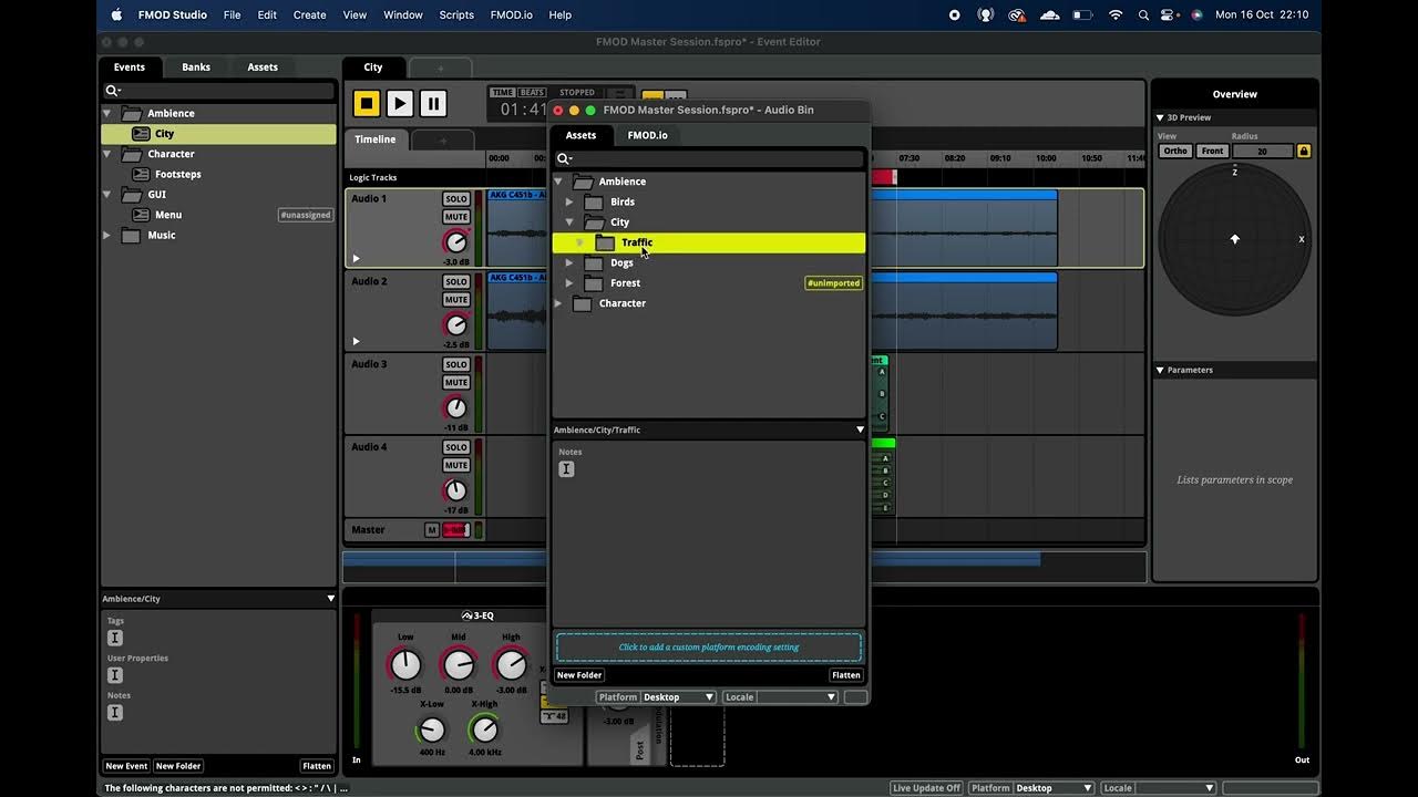 FMOD Studio - Assets, Events, Event Editor, Deck, Dock, Parameters, Automation and Loop Regions ...