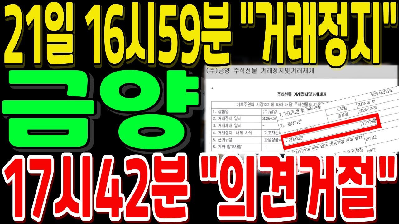 🔴 금양 거래정지 긴급속보 금양주주님들 힘을 모아주세요 재선임해서 끝까지 책임져라 상장폐지위기 해쳐나가자 대응 이렇게 하세요 금양 금양상장폐지 금양전략
