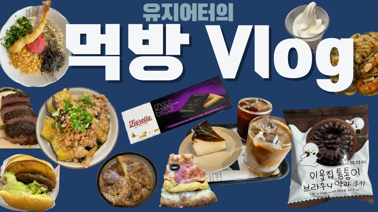 💙 빵순이 유지어터의 먹방 브이로그 샐러드 요미우돈교자 크림 우동 가지덮밥 만두 풀바셋 롯데리아 햄버거 이웃집 통통이 브라우니 약과 쿠키 피자 어메이징