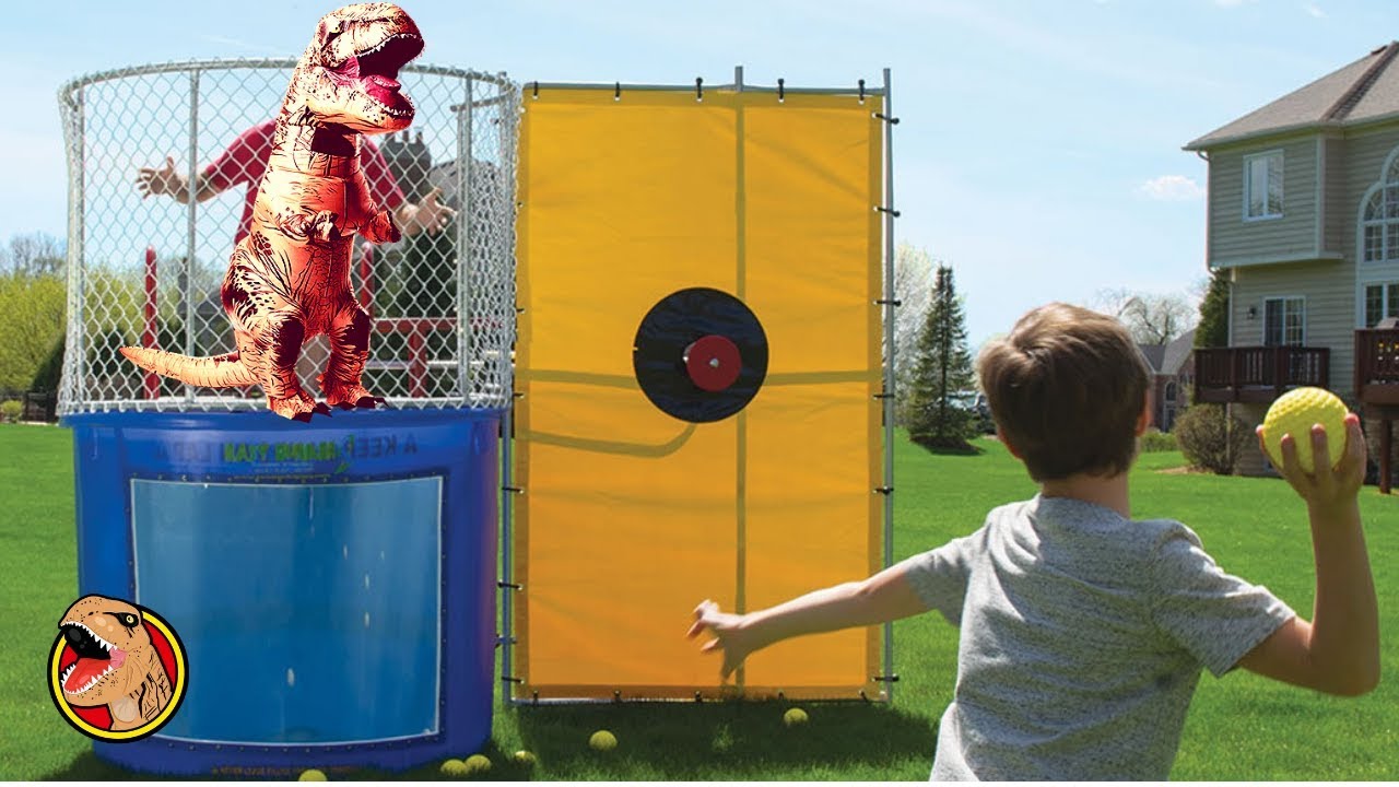 T-Rex Costume Summer Dunk Tank Slide Party! - YouTube