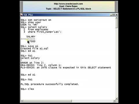 PL8 PL SQL Tutorial Select statements in a PL SQL block Hands On - YouTube