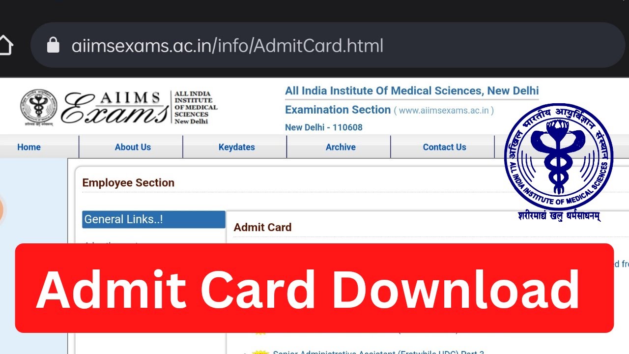 AIIMS admit card Download 2023 | OT Assistant, Pharmacist, junior ...