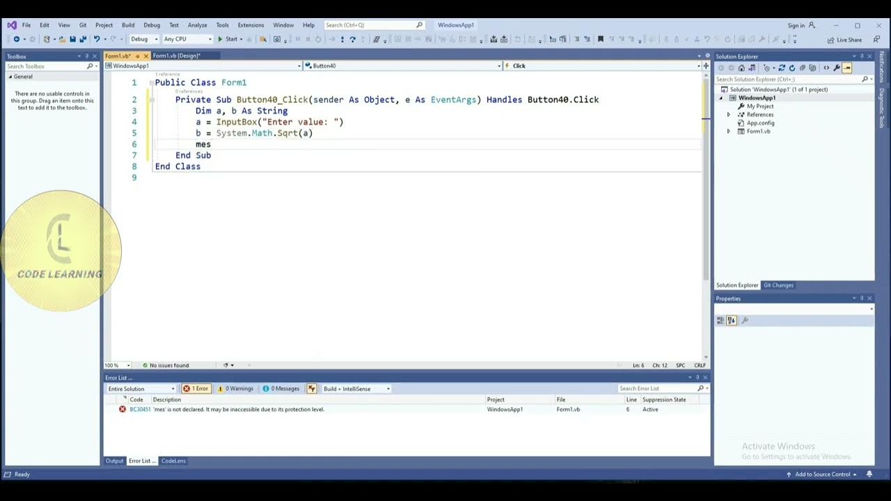 VB.NET | Math 'sqrt() - user input' | CodeLearning - YouTube