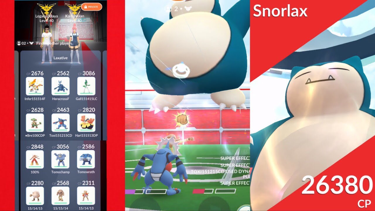 12 unique fighting vs Snorlax duo in cloudy - YouTube